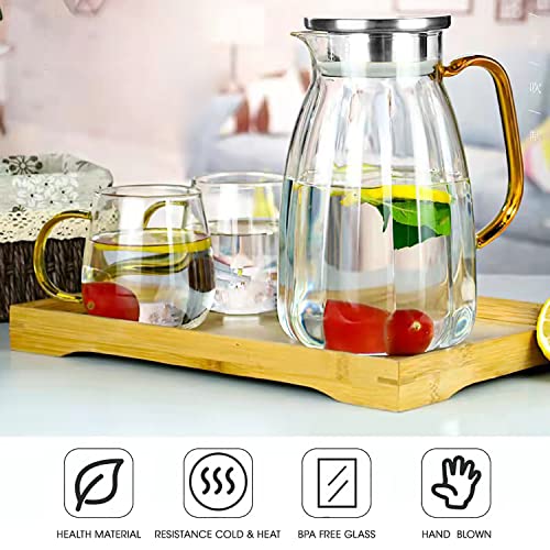 IDEALUX Glass Pitcher with Stainless Steel Filter Lid,Pumpkin Shape Glass Carafe Heat Resistant Borosilicate Water Carafe,Coffee, Tea & Lemonade Pitcher (58 OZ)