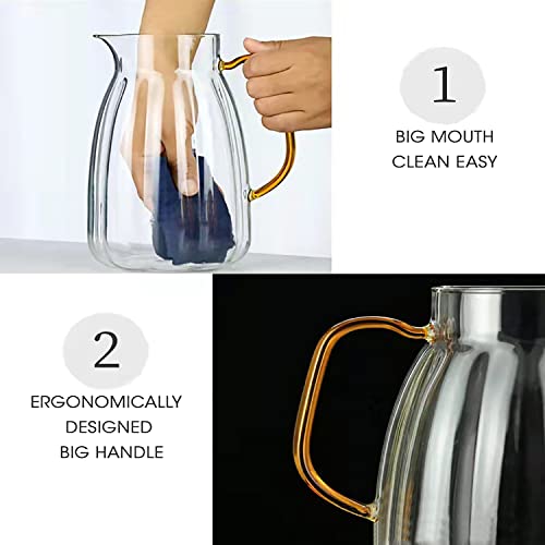 IDEALUX Glass Pitcher with Stainless Steel Filter Lid,Pumpkin Shape Glass Carafe Heat Resistant Borosilicate Water Carafe,Coffee, Tea & Lemonade Pitcher (58 OZ)