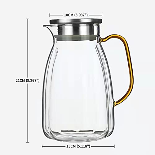 IDEALUX Glass Pitcher with Stainless Steel Filter Lid,Pumpkin Shape Glass Carafe Heat Resistant Borosilicate Water Carafe,Coffee, Tea & Lemonade Pitcher (58 OZ)