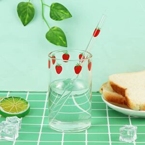 300ML Glass Cup with Straw, Clear Heat-Proof Water Cup Cute Strawberry Pattern Glasses Bottle for Water Milk Tea Home Office(1pcs)