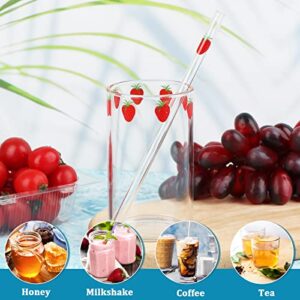 300ML Glass Cup with Straw, Clear Heat-Proof Water Cup Cute Strawberry Pattern Glasses Bottle for Water Milk Tea Home Office(1pcs)