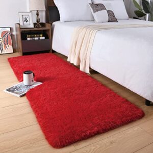 DETUM Red Rug 2x6 Feet - Fluffy Red Runner Rugs for Bedroom Shaggy 2' X 6' Living Room Rug Soft Rugs for Kids Room Non-Slip Nursery Office Dorm Washable Carpets Home Decor