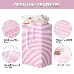 72L Laundry Basket Freestanding Waterproof Laundry Hamper Collapsible Tall Clothes Hamper with Handles for Clothes Toys (Pink)