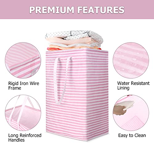 72L Laundry Basket Freestanding Waterproof Laundry Hamper Collapsible Tall Clothes Hamper with Handles for Clothes Toys (Pink)