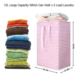 72L Laundry Basket Freestanding Waterproof Laundry Hamper Collapsible Tall Clothes Hamper with Handles for Clothes Toys (Pink)