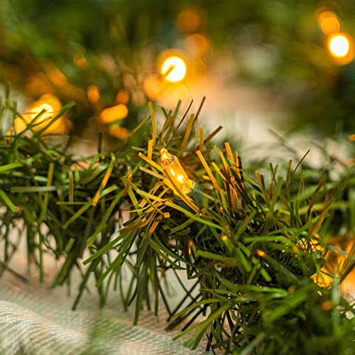 Dazzle Bright 15 FT Artificial Christmas Garland, Pre-Lit 35 LED Mini String Lights Plug in Xmas Garland, Lighted Christmas Decoration for Indoor Holiday Door Home Stairs Decor