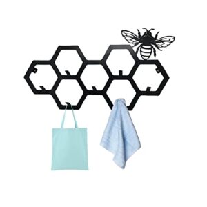 bee coat rack wall mounted, bee decor, bee with honeycomb metal art wall decor, bee key rack beehive wall rack for hanging hats keys towels jewelry necklace and more, 16.5 x 8.9 x 1.37 inches