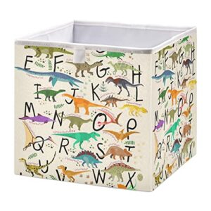 abc dinosaurs storage baskets for shelves foldable collapsible storage box bins with closet organizers cubes decorative for pantry clothes storage toys, books, home, office,11 x 11inch