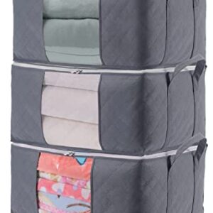 Yatide Closet Organizers and Storage,3 Pack Large Under Bed Storage Organizer, Foldable Clothing Storage Bins with Reinforced Handle for Comforters, Clothing, Bedding (Large Gray)