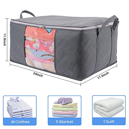 Yatide Closet Organizers and Storage,3 Pack Large Under Bed Storage Organizer, Foldable Clothing Storage Bins with Reinforced Handle for Comforters, Clothing, Bedding (Large Gray)