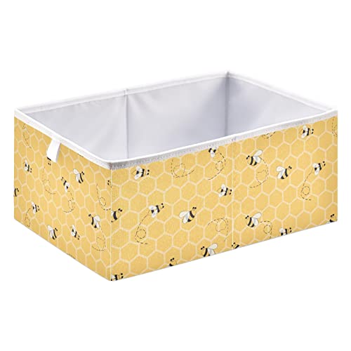 Yellow Bees Honey Storage Baskets for Shelves Foldable Collapsible Storage Box Bins with Fabric Bins Cube Toys Organizers for Pantry Clothes Storage Toys, Books, Home, Office,11 x 11inch