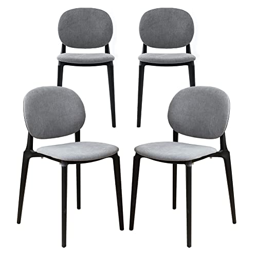 STARWAY Set of 4 Dining Chairs, Upholstered Side Chairs with Solid Wood Back, Indoor-Outdoor Chairs for Kitchen, Dining, Bedroom, Living Room, Bistro, Coffee Shops and More (Black & Gray)