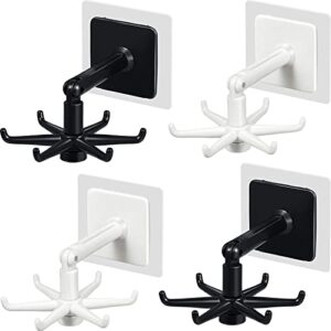 6-piece, household kitchen, super multifunctional rotary six claw wall hanging hook, dormitory hook storage, indoor hook rack, no punching, no trace, stick hook (black and white mix and match)