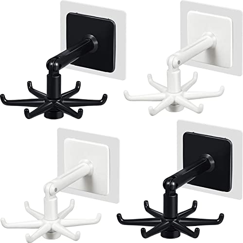 6-Piece, Household Kitchen, Super Multifunctional Rotary six Claw Wall Hanging Hook, Dormitory Hook Storage, Indoor Hook Rack, no Punching, no Trace, Stick Hook (Black and White Mix and Match)