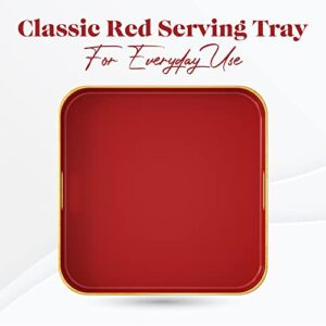 American Atelier Red Serving Tray with Gold Trimming | Square Serving Tray with Handles | Trays for Serving Food, Coffee, Tea, and More | Classic Coffee Table Tray in Red