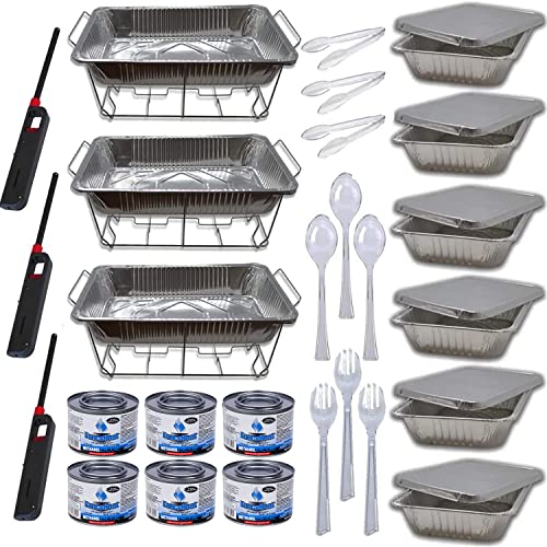 Nicole Fantini Chafing Dish Buffet Set Disposable | Servers and Warmers, Serving Kit Includes Fuel, Wire Racks, Foil Pans Full Size, 9x13 Aluminum Disposable, Utensils| 36 Pieces, Silver