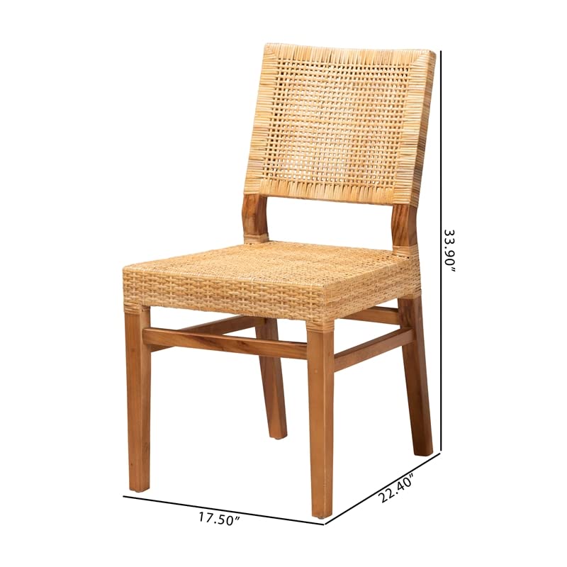 Baxton Studio Lesia Modern Brown Rattan and Brown Wood 2-Piece Dining Chair Set