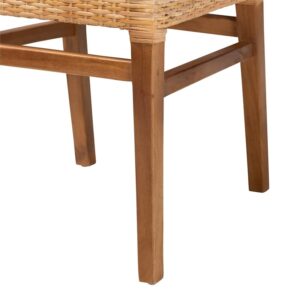 Baxton Studio Lesia Modern Brown Rattan and Brown Wood 2-Piece Dining Chair Set