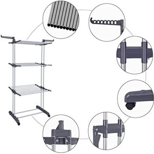 Clothes Drying Rack, Innotic Folding 4-Tier Laundry Stainless Steel Drying Rack with 2 Adjustable Side Wings, Space Saving Free-Standing Laundry Stand for Towels, Clothes, Shoes, Quilts(Gray)