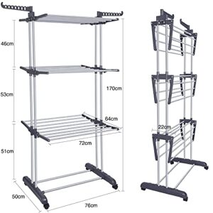 Clothes Drying Rack, Innotic Folding 4-Tier Laundry Stainless Steel Drying Rack with 2 Adjustable Side Wings, Space Saving Free-Standing Laundry Stand for Towels, Clothes, Shoes, Quilts(Gray)