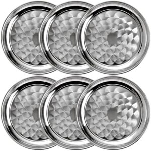 zeayea 6 pack stainless steel round tray, 12 inch bar serving tray with swirl pattern, silver display serving platter, round metal tray for coffee table, party, club, home, ottoman