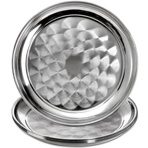 ZEAYEA 6 Pack Stainless Steel Round Tray, 12 Inch Bar Serving Tray with Swirl Pattern, Silver Display Serving Platter, Round Metal Tray for Coffee Table, Party, Club, Home, Ottoman