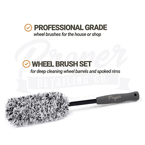 PROPER DETAILING CO. Car Wheel Brush Set, 2 Pack Premium Microfiber Brushes for Cleaning Wheels, Wheel Barrels, Spoked Rims, Professional Grade Scratch Free Wheel Brush for Cars, Trucks, Motorcycles