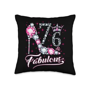 pink shoe crown 76th birthday gift tee for womens 76 and & fabulous 1945 76th birthday gift tee for womens throw pillow, 16x16, multicolor