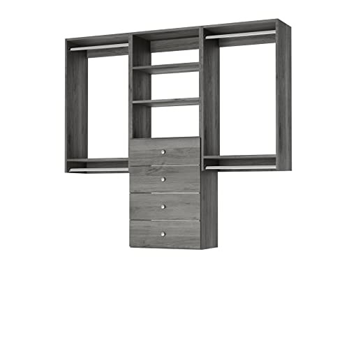 Closet Kit with Hanging Rods, Shelves & Drawers - Corner Closet System - Closet Shelves - Closet Organizers and Storage Shelves (Grey, 90 inches Wide) Closet Shelving