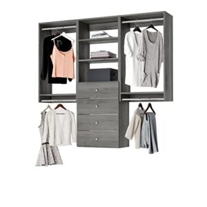 Closet Kit with Hanging Rods, Shelves & Drawers - Corner Closet System - Closet Shelves - Closet Organizers and Storage Shelves (Grey, 90 inches Wide) Closet Shelving