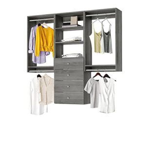 Closet Kit with Hanging Rods, Shelves & Drawers - Corner Closet System - Closet Shelves - Closet Organizers and Storage Shelves (Grey, 90 inches Wide) Closet Shelving