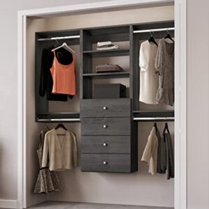 Closet Kit with Hanging Rods, Shelves & Drawers - Corner Closet System - Closet Shelves - Closet Organizers and Storage Shelves (Grey, 90 inches Wide) Closet Shelving