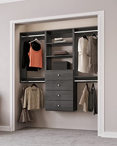 Closet Kit with Hanging Rods, Shelves & Drawers - Corner Closet System - Closet Shelves - Closet Organizers and Storage Shelves (Grey, 90 inches Wide) Closet Shelving