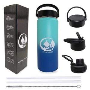 water bottle 18,22,32 oz, 3 lids, purefreshness leak proof, vacuum insulated stainless steel water bottle, double, thermo mug, gym sport water bottle, hot&cold water bottle (22 oz blue gradient))