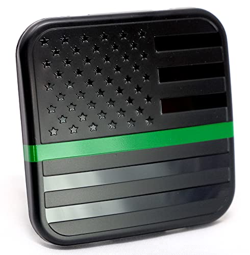 eVerHITCH American Flag Hitch Cover Plug (Fits 2" Receiver, Black with Green Line)