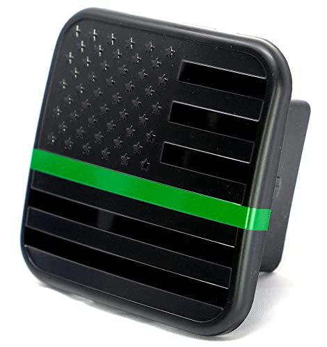 eVerHITCH American Flag Hitch Cover Plug (Fits 2" Receiver, Black with Green Line)