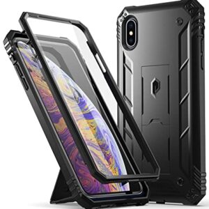 Poetic Revolution Series Case for iPhone Xs Max 6.5 inch, Full-Body Rugged Dual-Layer Shockproof Protective Cover with Kickstand and Built-in-Screen Protector, Black