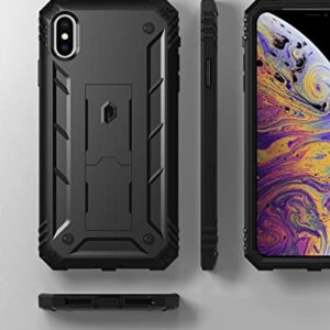 Poetic Revolution Series Case for iPhone Xs Max 6.5 inch, Full-Body Rugged Dual-Layer Shockproof Protective Cover with Kickstand and Built-in-Screen Protector, Black