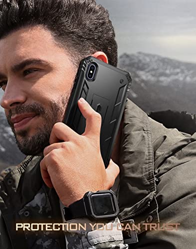 Poetic Revolution Series Case for iPhone Xs Max 6.5 inch, Full-Body Rugged Dual-Layer Shockproof Protective Cover with Kickstand and Built-in-Screen Protector, Black