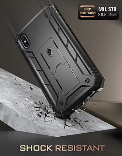 Poetic Revolution Series Case for iPhone Xs Max 6.5 inch, Full-Body Rugged Dual-Layer Shockproof Protective Cover with Kickstand and Built-in-Screen Protector, Black