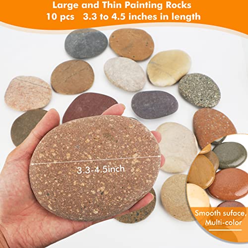 10PCS Extra-Large River Rocks for Painting,Multi-Color Painting Stones,3.3-4.5 inch Smooth and Flat Rocks for Arts & DIY, Mandala and Kindness Stones,Perfect for Kids Party,Crafts