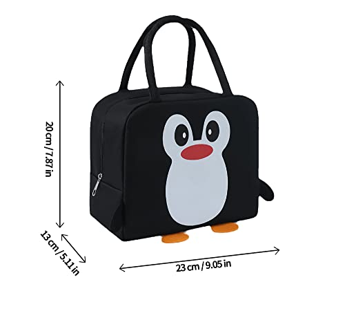 Cute Cartoon Black Penguin Lunch Bags For Kids Reusable Insulated Lunch Box Female White Collar Nurse Student Office Worker Lunch Tote Bag