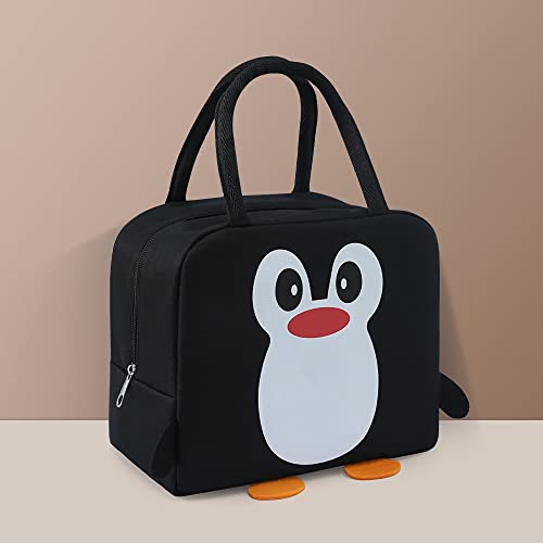 Cute Cartoon Black Penguin Lunch Bags For Kids Reusable Insulated Lunch Box Female White Collar Nurse Student Office Worker Lunch Tote Bag