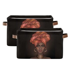 Wusikd African American Woman Storage Basket Set of 1 Large Fabric Pretty Gir Storage Basket Bins Box Cube with Handles Collapsible Closet Shelf Clothes Organizer Basket for Nursery Bedroom