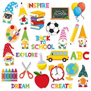 beyumi 52pcs back to school gnome bulletin board decorations set motivational diy cardstock cutouts colorful welcome back to school supplies for classroom chalkboard kindergarten nursery wall decor