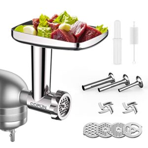 meat grinder attachment for kitchenaid stand mixer, stainless steel kitchenaid meat grinder attachment with 3 sausage stuffer tubes 4 grinding plates, dishwasher safe meat grinder kitchenaid by cofun