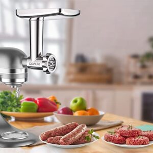 Meat Grinder Attachment for Kitchenaid Stand Mixer, Stainless Steel Kitchenaid Meat Grinder Attachment with 3 Sausage Stuffer Tubes 4 Grinding Plates, Dishwasher Safe Meat Grinder Kitchenaid by Cofun