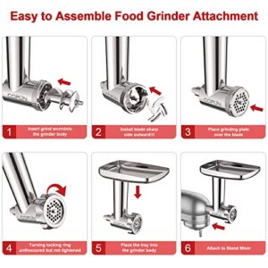 Meat Grinder Attachment for Kitchenaid Stand Mixer, Stainless Steel Kitchenaid Meat Grinder Attachment with 3 Sausage Stuffer Tubes 4 Grinding Plates, Dishwasher Safe Meat Grinder Kitchenaid by Cofun