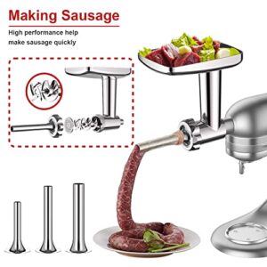 Meat Grinder Attachment for Kitchenaid Stand Mixer, Stainless Steel Kitchenaid Meat Grinder Attachment with 3 Sausage Stuffer Tubes 4 Grinding Plates, Dishwasher Safe Meat Grinder Kitchenaid by Cofun