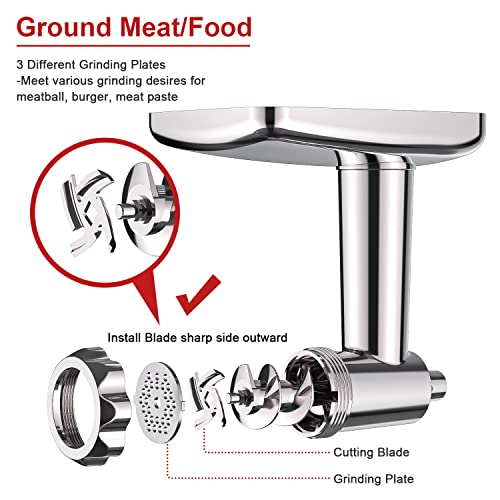 Meat Grinder Attachment for Kitchenaid Stand Mixer, Stainless Steel Kitchenaid Meat Grinder Attachment with 3 Sausage Stuffer Tubes 4 Grinding Plates, Dishwasher Safe Meat Grinder Kitchenaid by Cofun